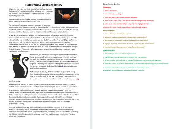 Halloween Reading Comprehension – EnglishGCSE.co.uk