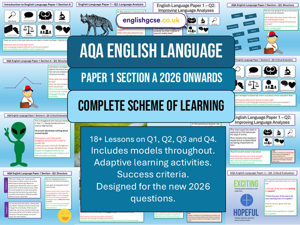 1 Year AQA English Language Papers 1 and 2 2026 Complete Pack ...