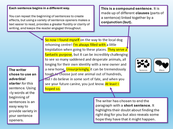 AQA English Language Paper 1 Q5/Section B Creative Writing Sentences 2 ...
