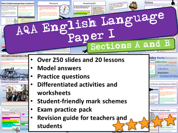 AQA English Language Paper 1 Sections A and B Complete Unit ...