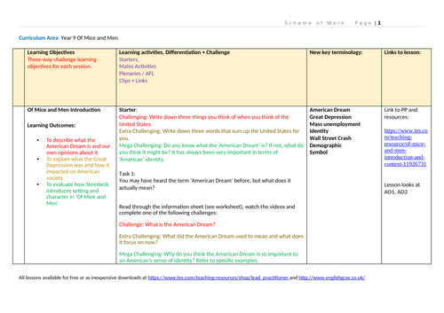 Of Mice And Men Revision Activties Teaching Resources