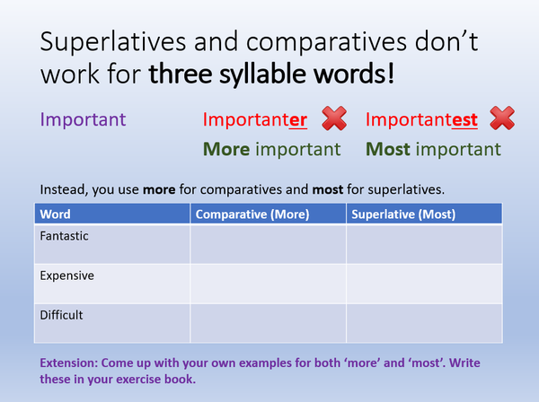 Literacy Comparatives and Superlatives – EnglishGCSE.co.uk