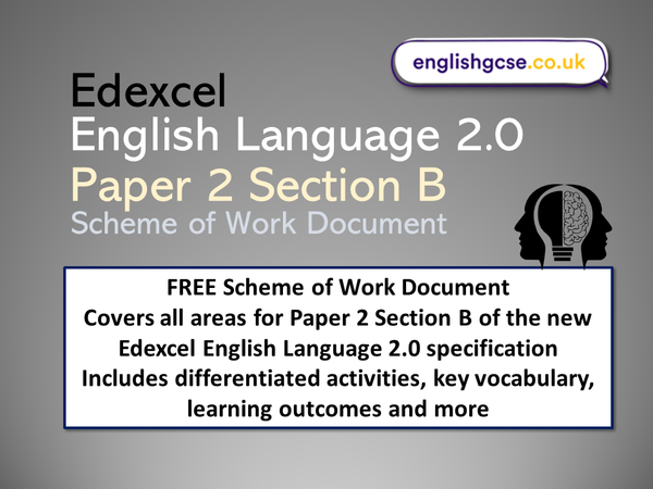 Edexcel 2.0 English Language Paper 2 Section B Scheme of Work ...