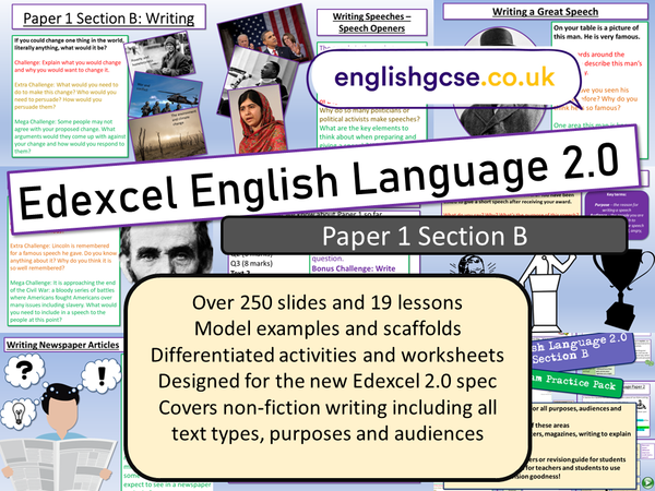 Edexcel English Language 2.0 Paper 1 Section B Complete Pack ...