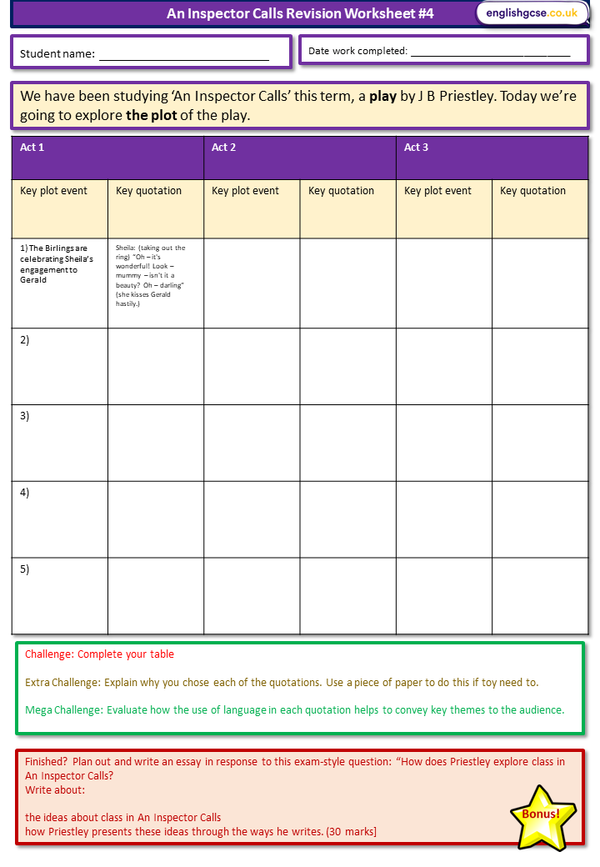 An Inspector Calls Worksheets – EnglishGCSE.co.uk