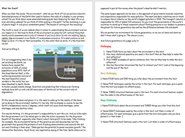 Fracking Reading Comprehension – EnglishGCSE.co.uk