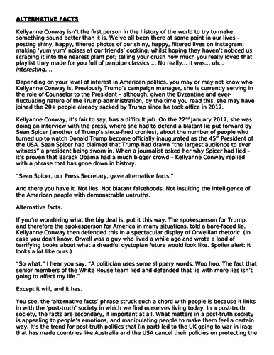 Reading Comprehension - Alternative Facts – EnglishGCSE.co.uk